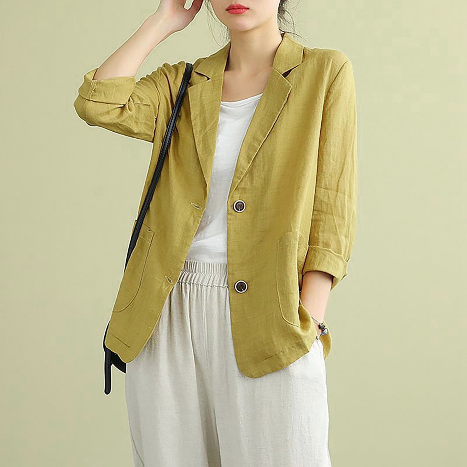 BOOMILK Linen Blazers for Women Business Casual Long Sleeve Suit Jacket ...