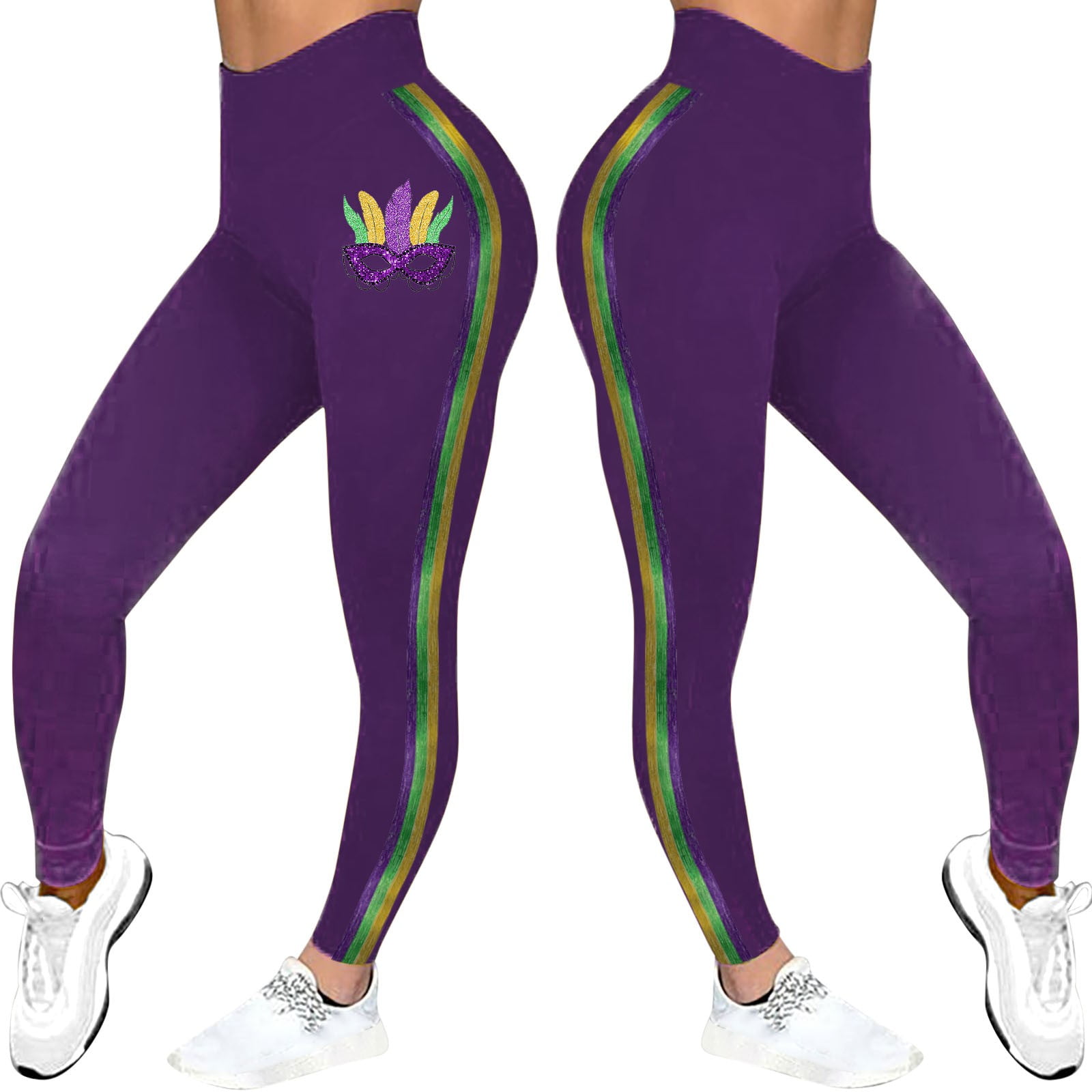 BOOMILK Mardi Gras Leggings for Women Plus Size Tummy Control High ...