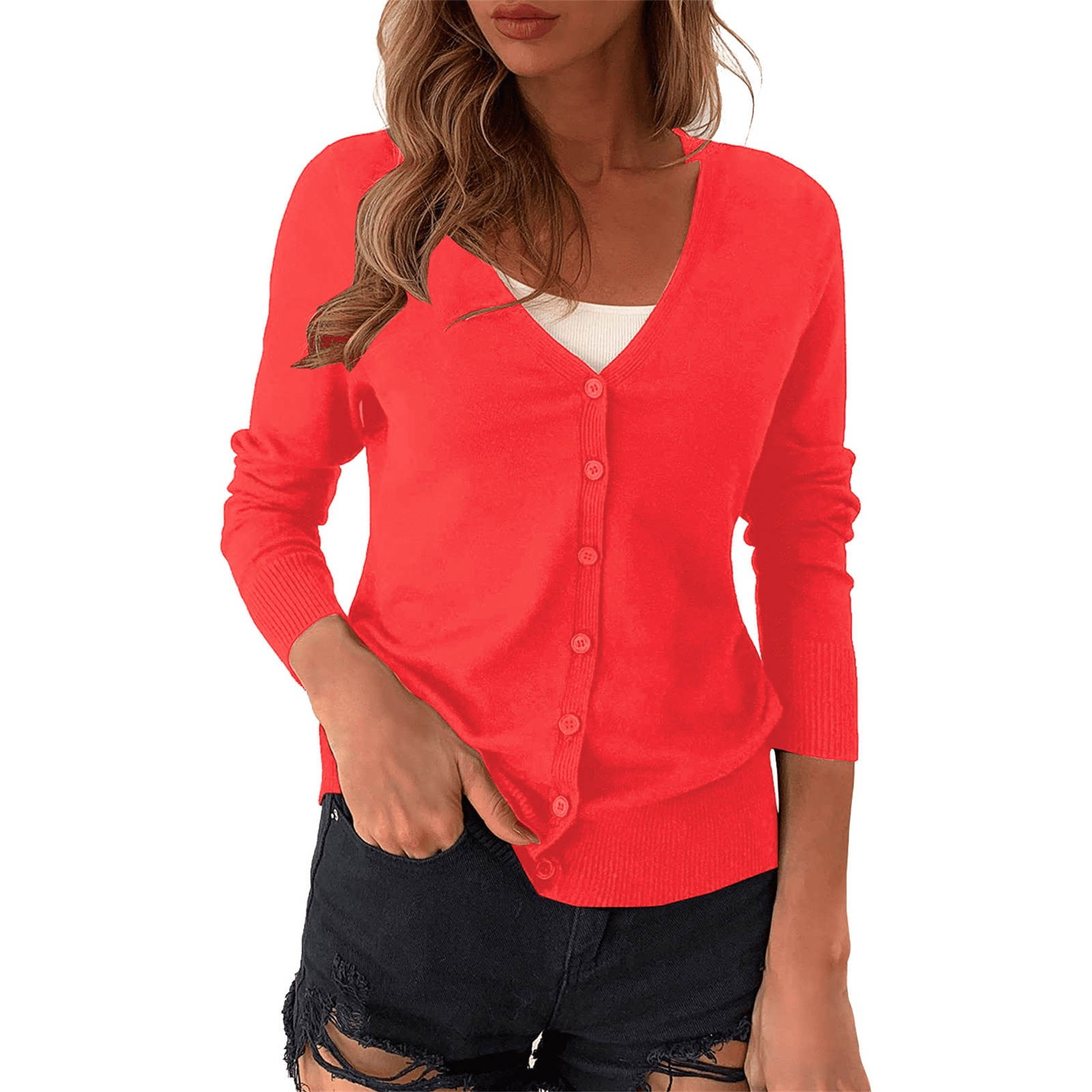 BOOMILK Open Front Cardigan for Women Plus Size Solid Color Long Sleeve ...