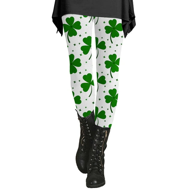 Boomilk St Patricks Day Leggings For Women Shamrock Print Tummy Control