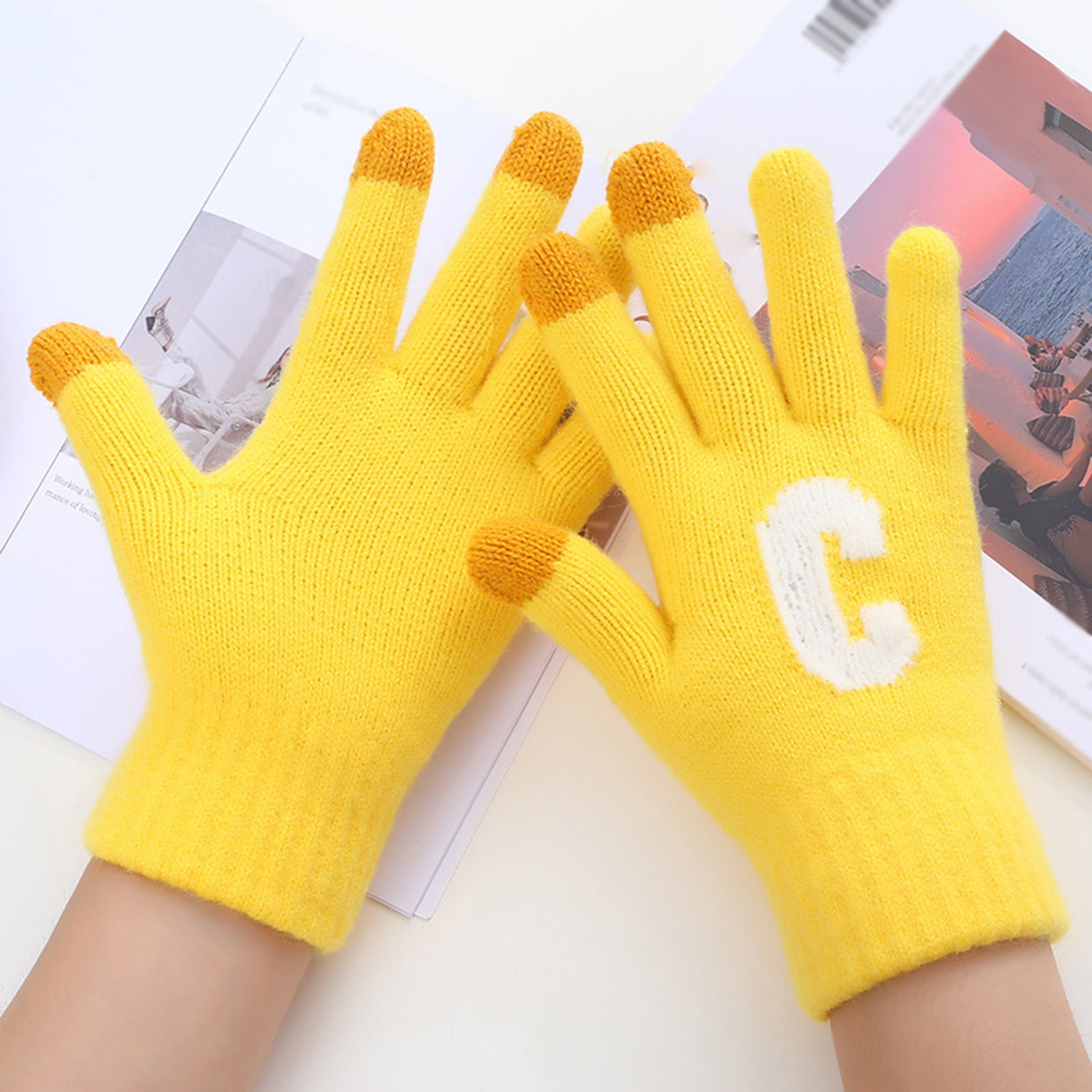 BOOMILK Women Men Touch Screen Gloves Warm Stretch Knitted Letter ...