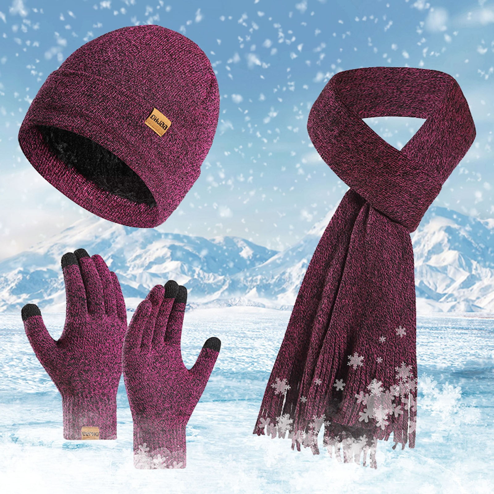 BOOMILK Women New Winter Thickened Warm Hat Scarf Glove Knitted Three ...