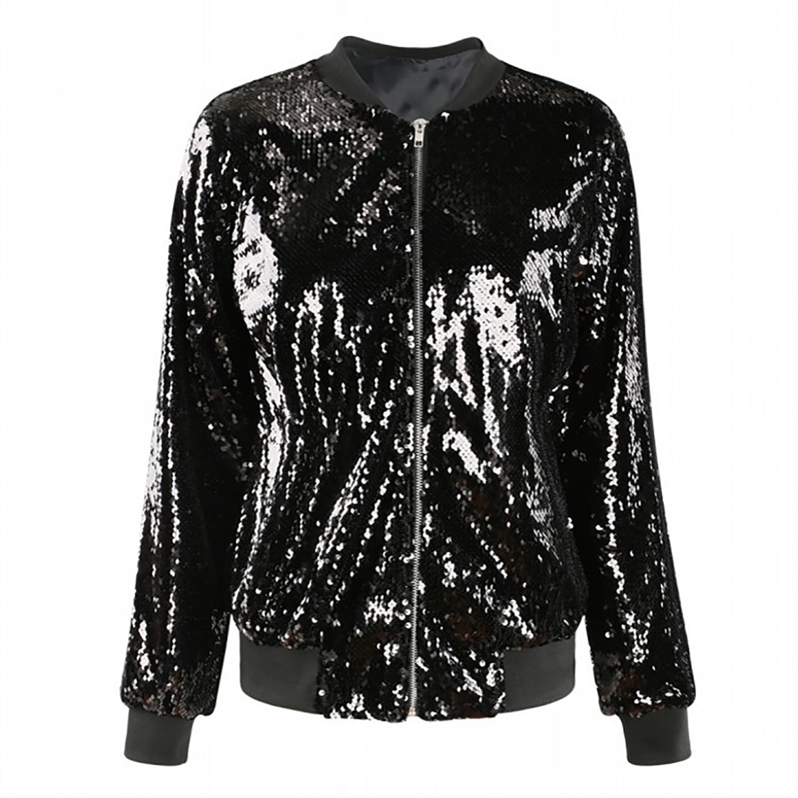 BOOMILK Women Shiny Sequin Varsity Jacket Long Sleeve Zip up Party ...