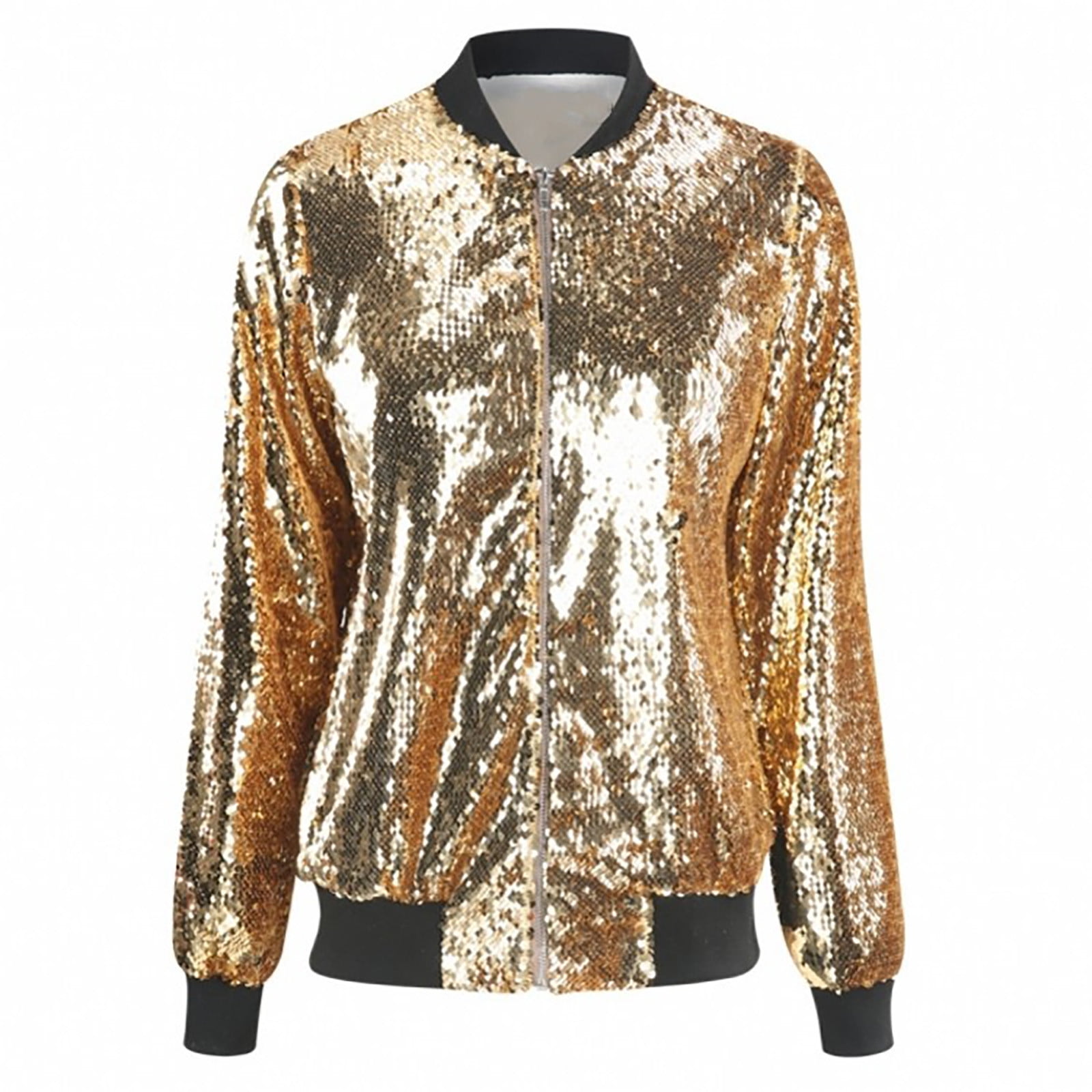 BOOMILK Women Shiny Sequin Varsity Jacket Long Sleeve Zip up Party ...