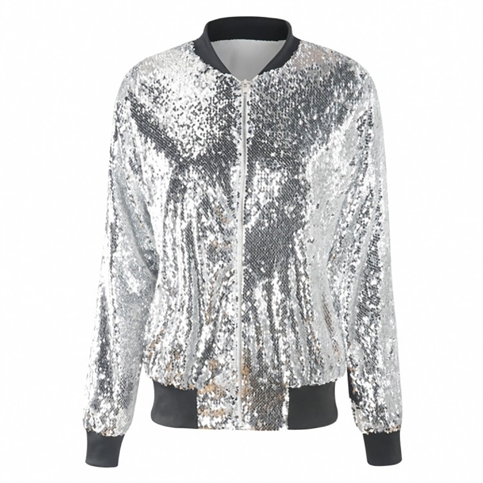BOOMILK Women Shiny Sequin Varsity Jacket Long Sleeve Zip up Party ...