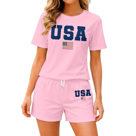 BOOMNY 4Th Of July Womens 2 Peice Sets Patriotic Usa Flag Graphic Short ...