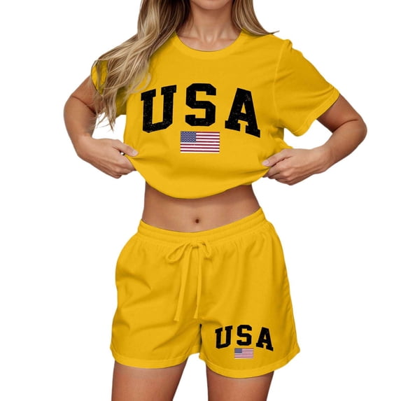 BOOMNY 4Th Of July Womens 2 Peice Sets Patriotic Usa Flag Graphic Short ...