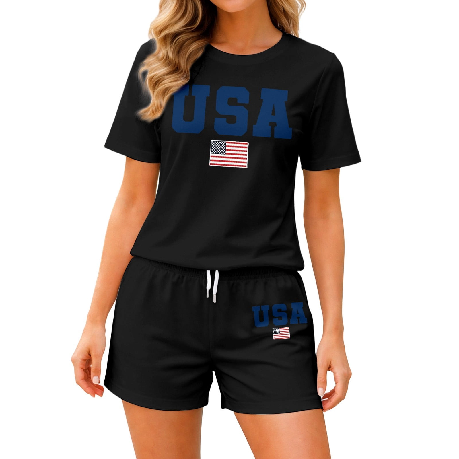 BOOMNY 4Th Of July Womens 2 Peice Sets Patriotic Usa Flag Graphic Short ...