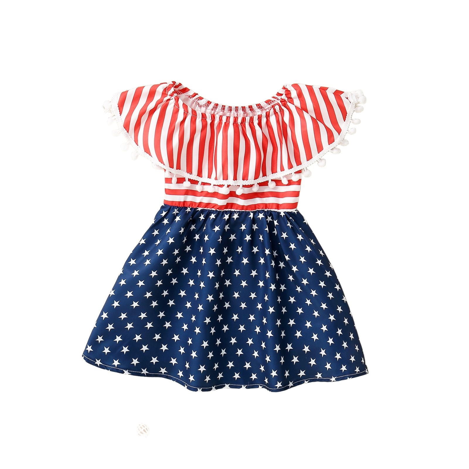 BOOMNY 4th Of July Dress For Girl Ruffled Sleeve Patchwork Color ...