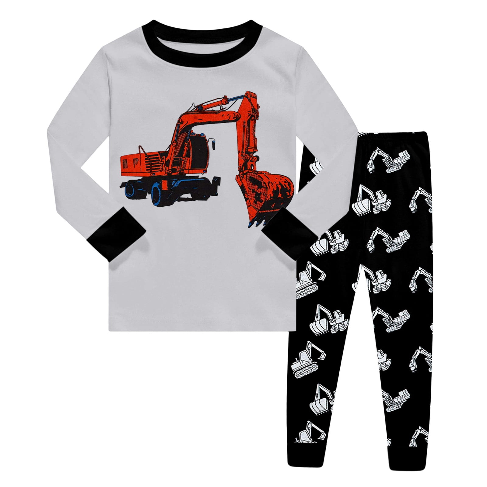 BOOMNY Autumn Pajamas Set For Boys Long Sleeve Cartoon Excavator Prints ...