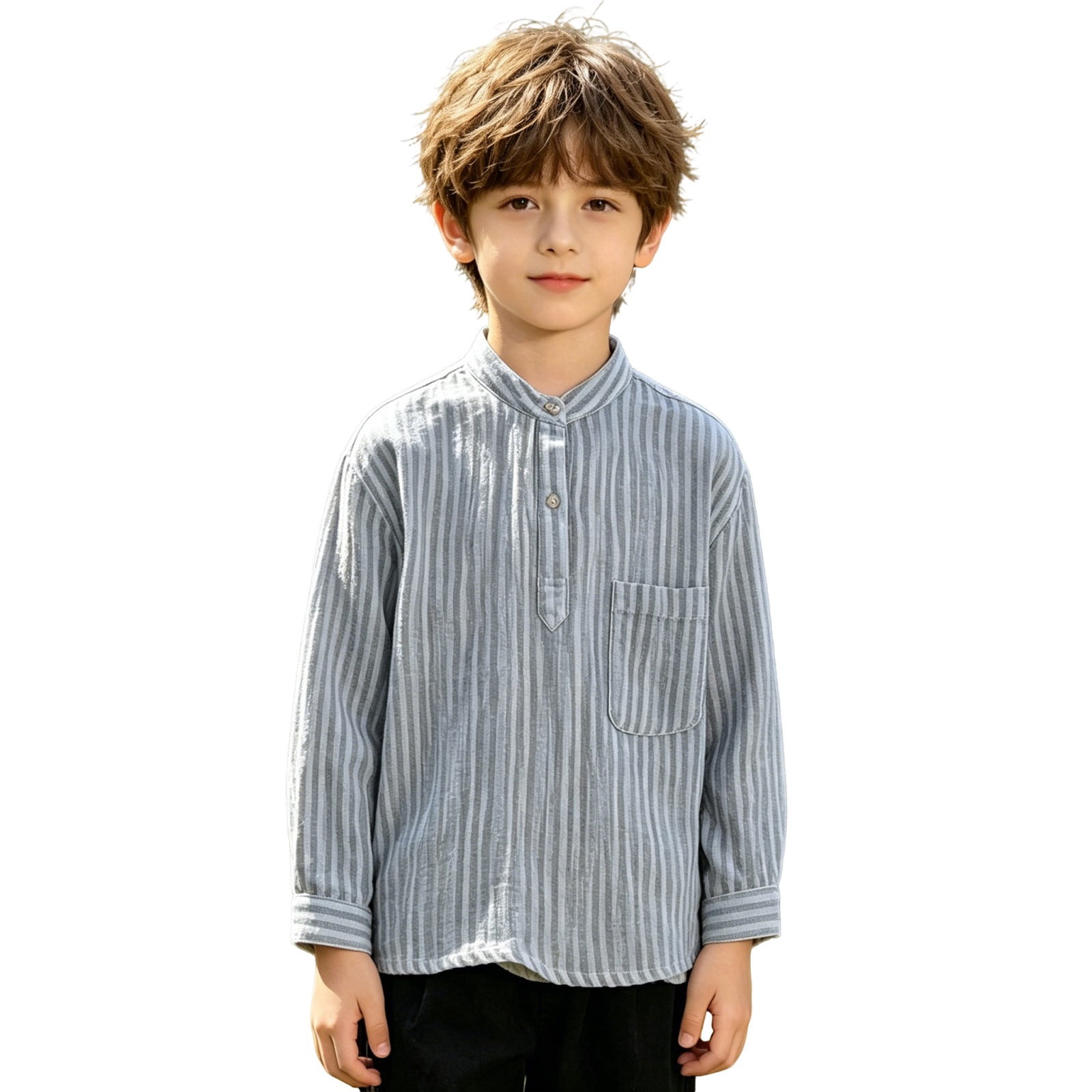 BOOMNY Baby Boys Long Sleeve Shirts Crew Neck Striped Buttons Shirts ...