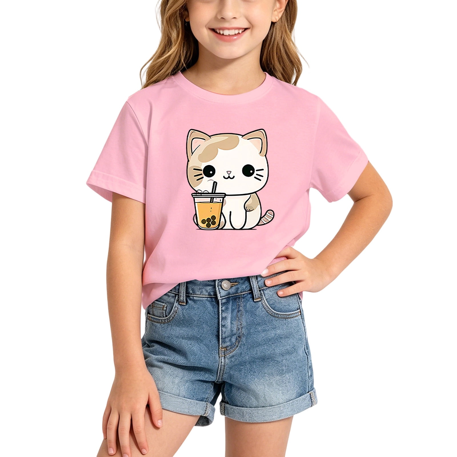 BOOMNY Baby Boys Short Sleeve T-Shirts Crew Neck Cartoon Cat Graphic ...