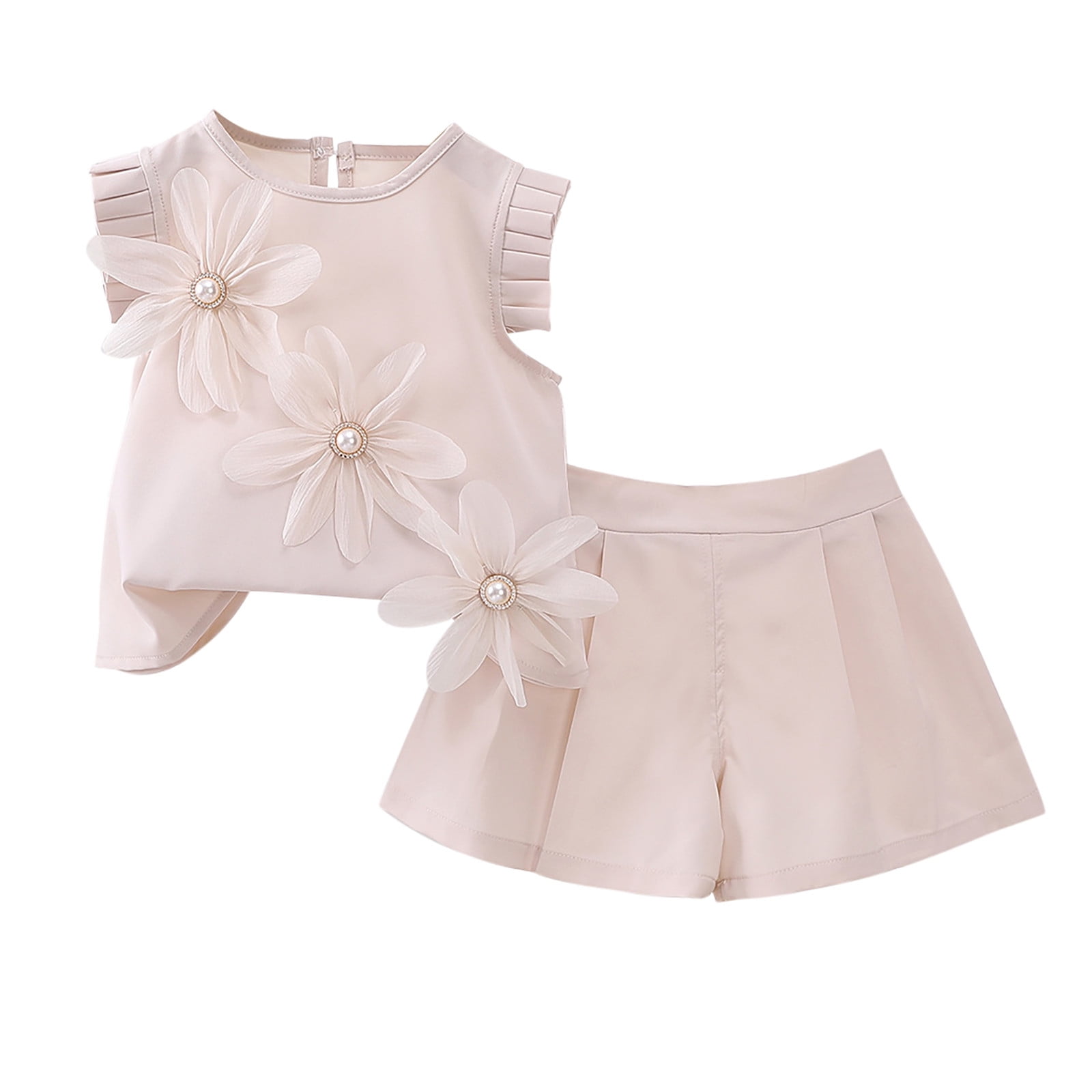 BOOMNY Baby Girls Outfit Sets Sleeveless Casual Flower Embroidery T ...