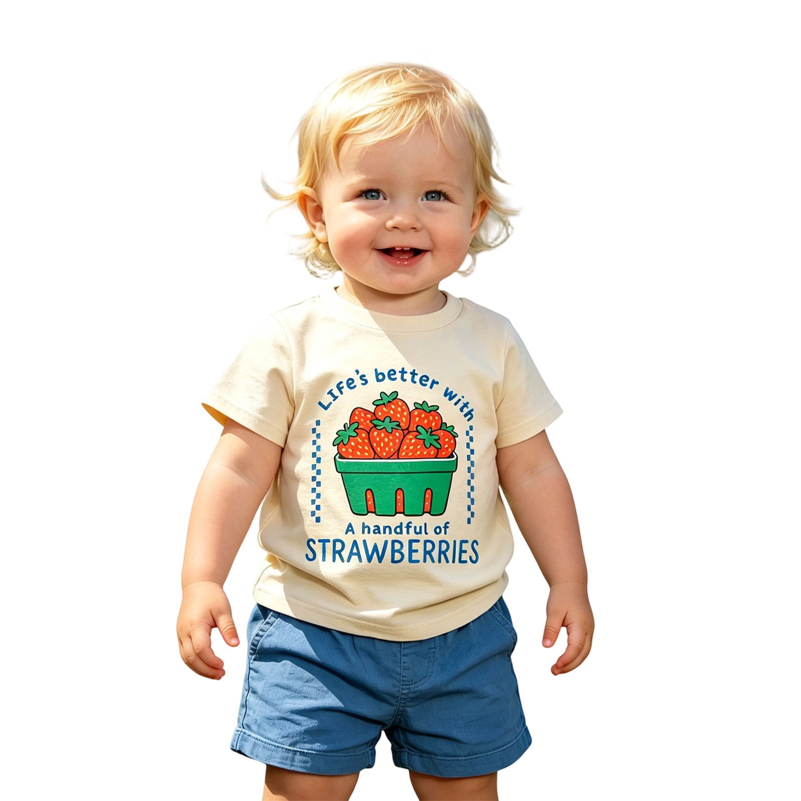 BOOMNY Baby Girls Short Sleeve T-Shirts Crew Neck Cartoon Starwberry ...