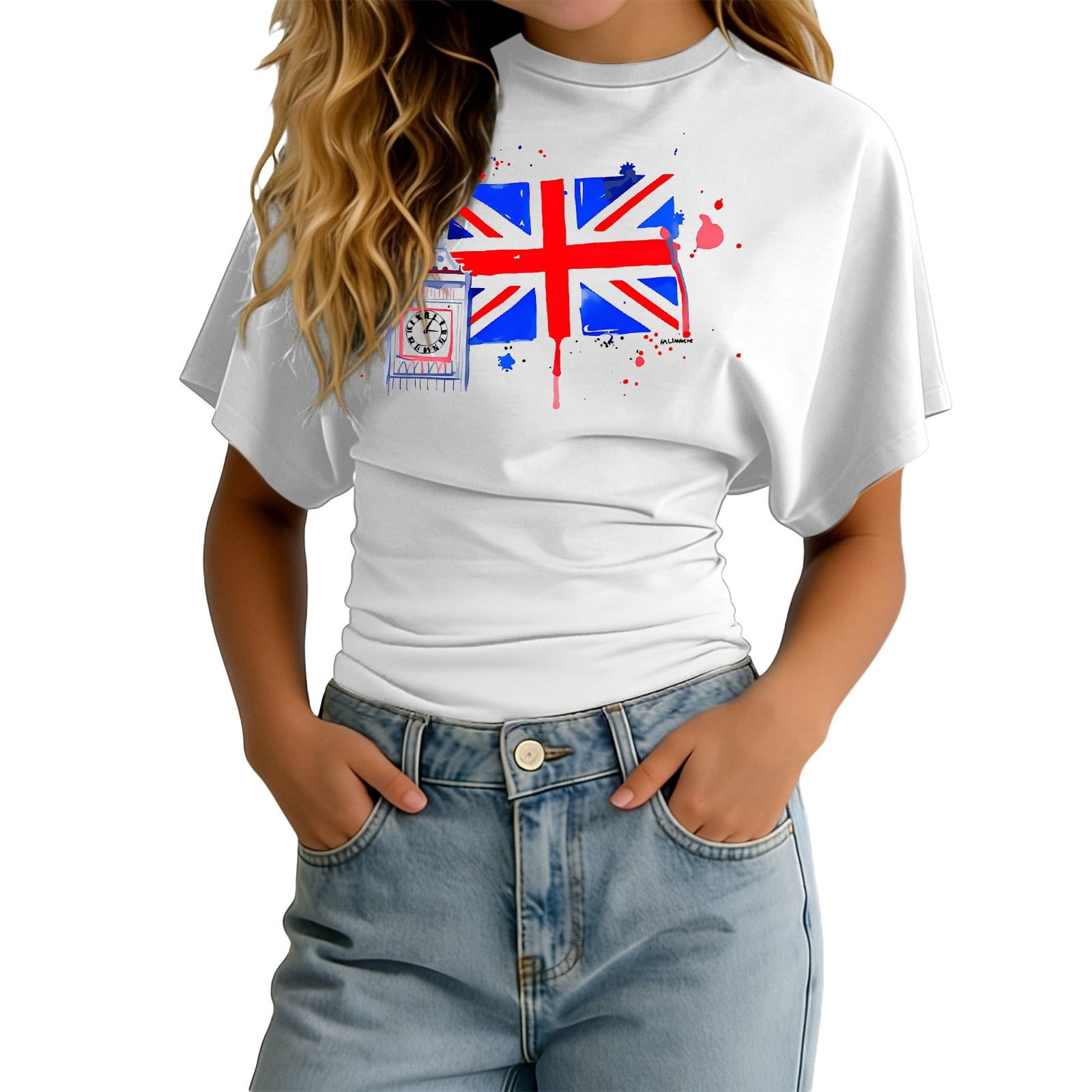 BOOMNY Baby Girls Short Sleeve T-Shirts Crew Neck England Flag Graphic ...