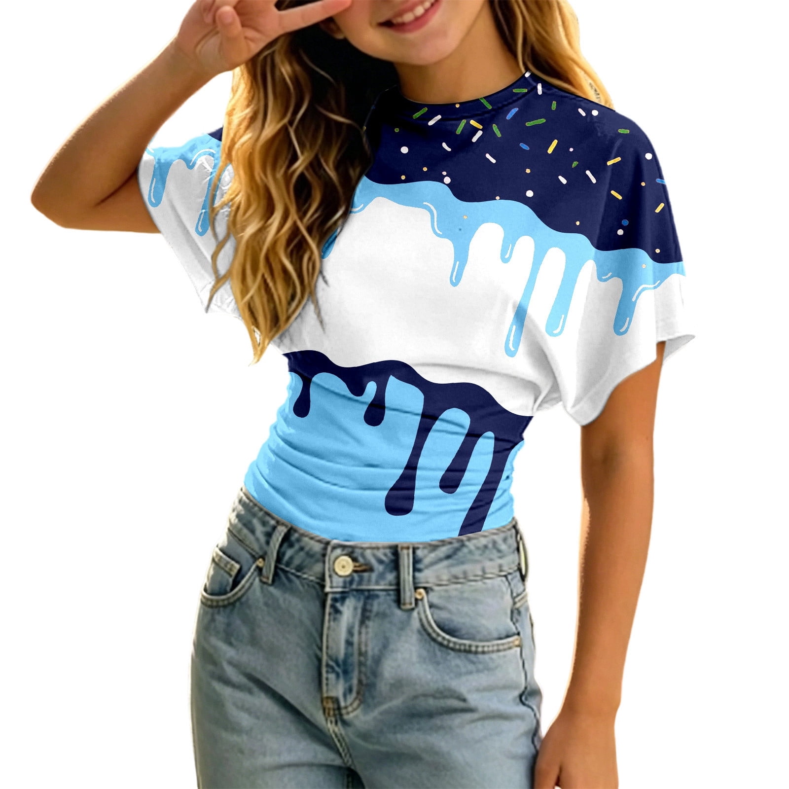 BOOMNY Baby Girls Short Sleeve T-Shirts Crew Neck Ice Cream Graphic Tee ...