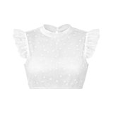 BOOMNY Baby Girls Sleeveless Ruffled Lace Mesh Cropped Tops Crew Neck ...