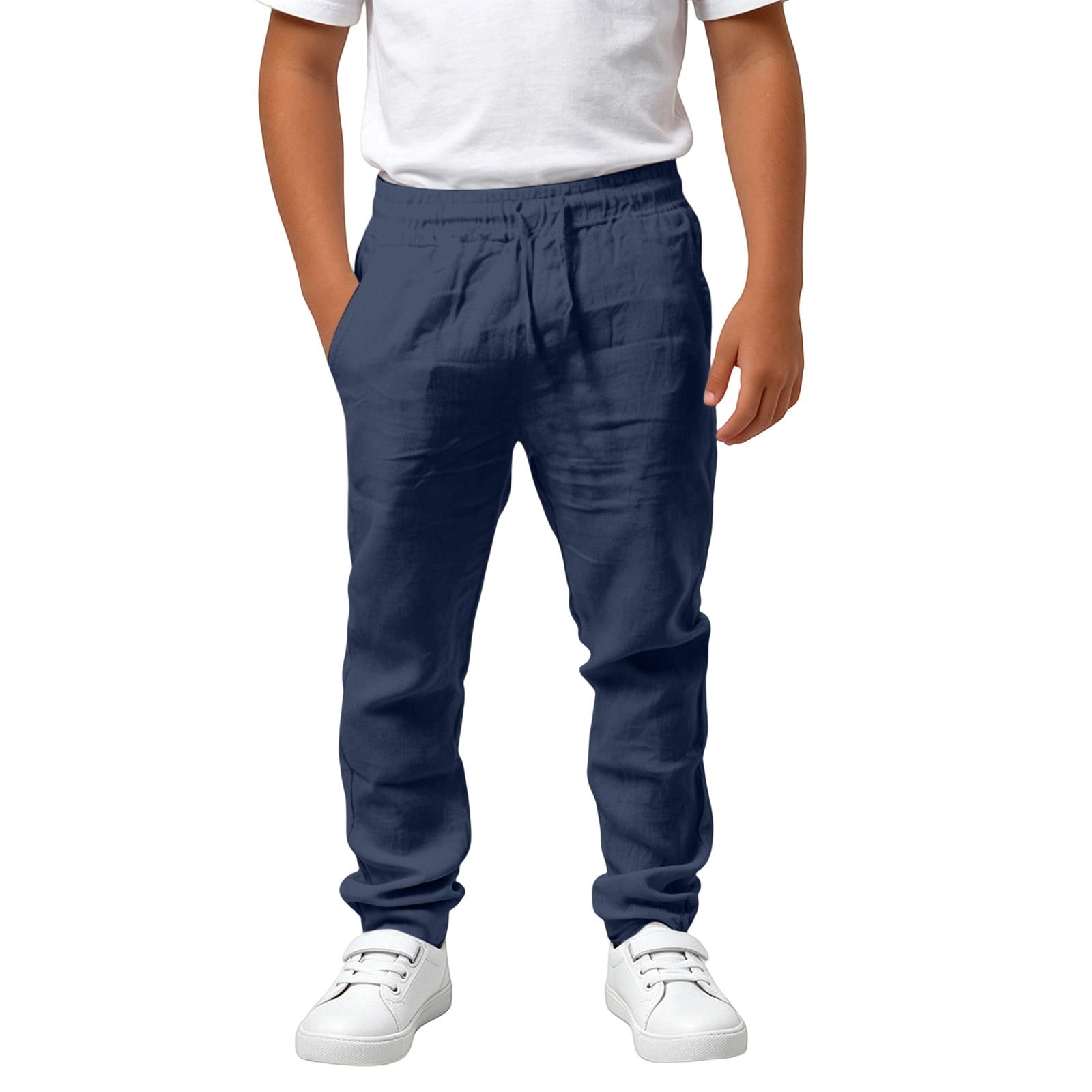 BOOMNY Boys Baggy Cotton Linen Pants Straight Leg Pants For Boys Trendy ...