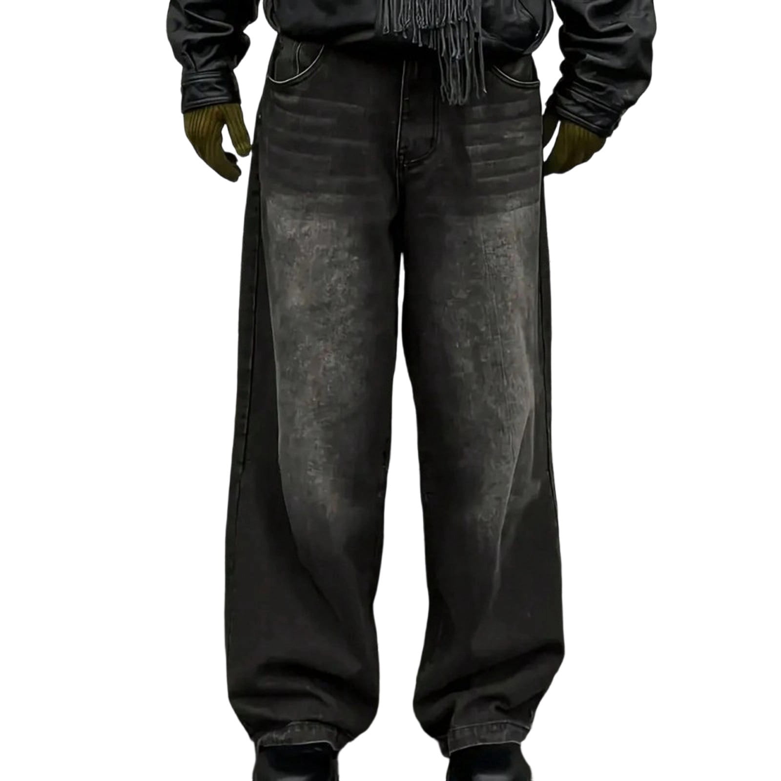 BOOMNY Boys Baggy Jeans Wide Leg Distressed Jeans For Boys Trendy Solid ...