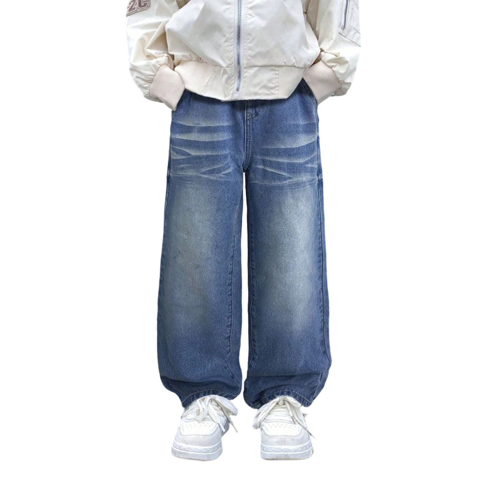 BOOMNY Boys Baggy Jeans Wide Leg Distressed Jeans For Boys Trendy Solid ...