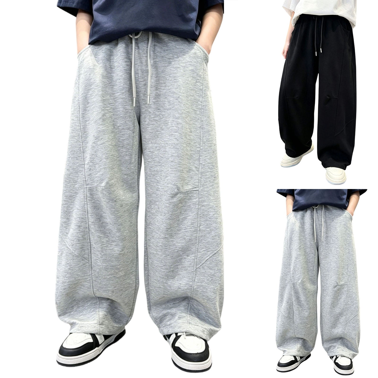 BOOMNY Boys Baggy Sweatpants Wide Leg Pants For Boys Trendy Solid Color ...