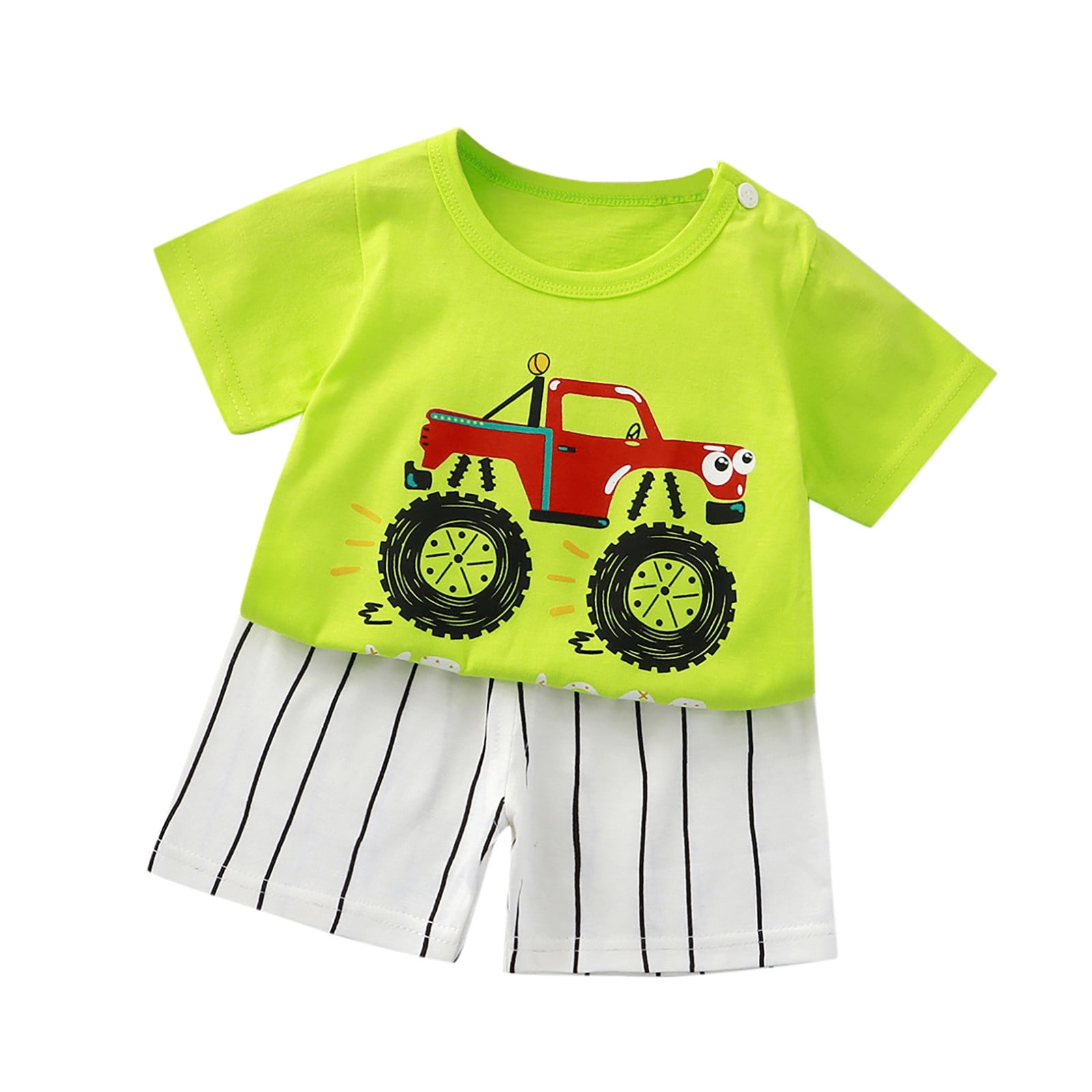 BOOMNY Boys Outfits Set Cartoon Graphic Short Sleeve Tshirts Shorts 2 ...