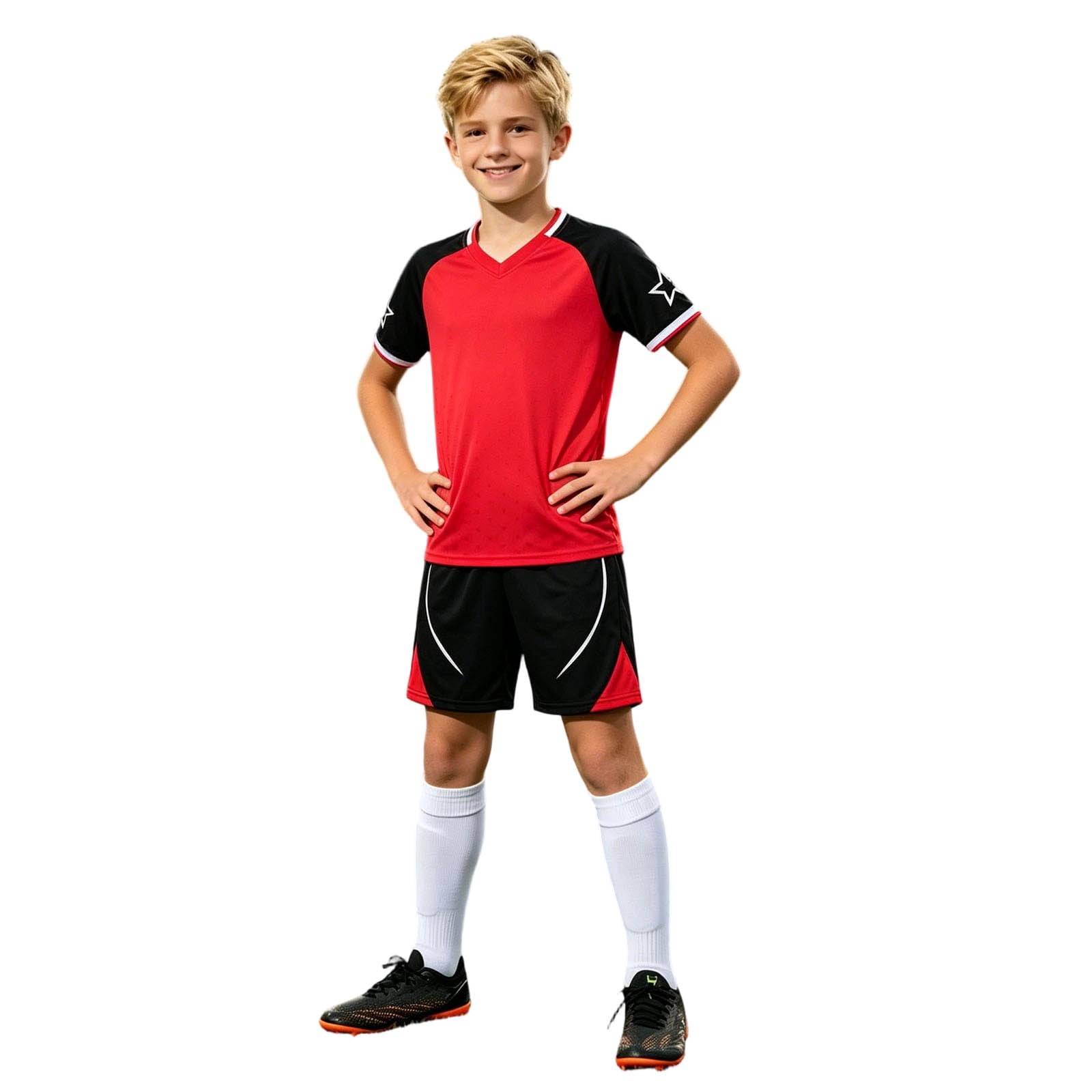 BOOMNY Boys Soccer Outfit Sets Short Sleeve Patchwork Color Football T ...