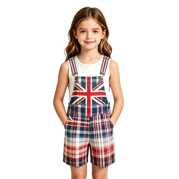 BOOMNY British Day Kids Bib Overalls Wide Leg Shortalls For Boys Trendy ...