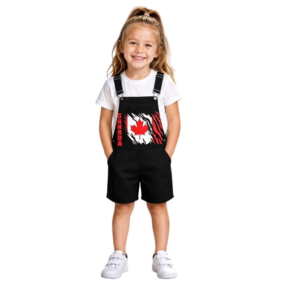 BOOMNY Canada Day Girl'S Short Bib Overalls Baggy Shortalls for Girl ...