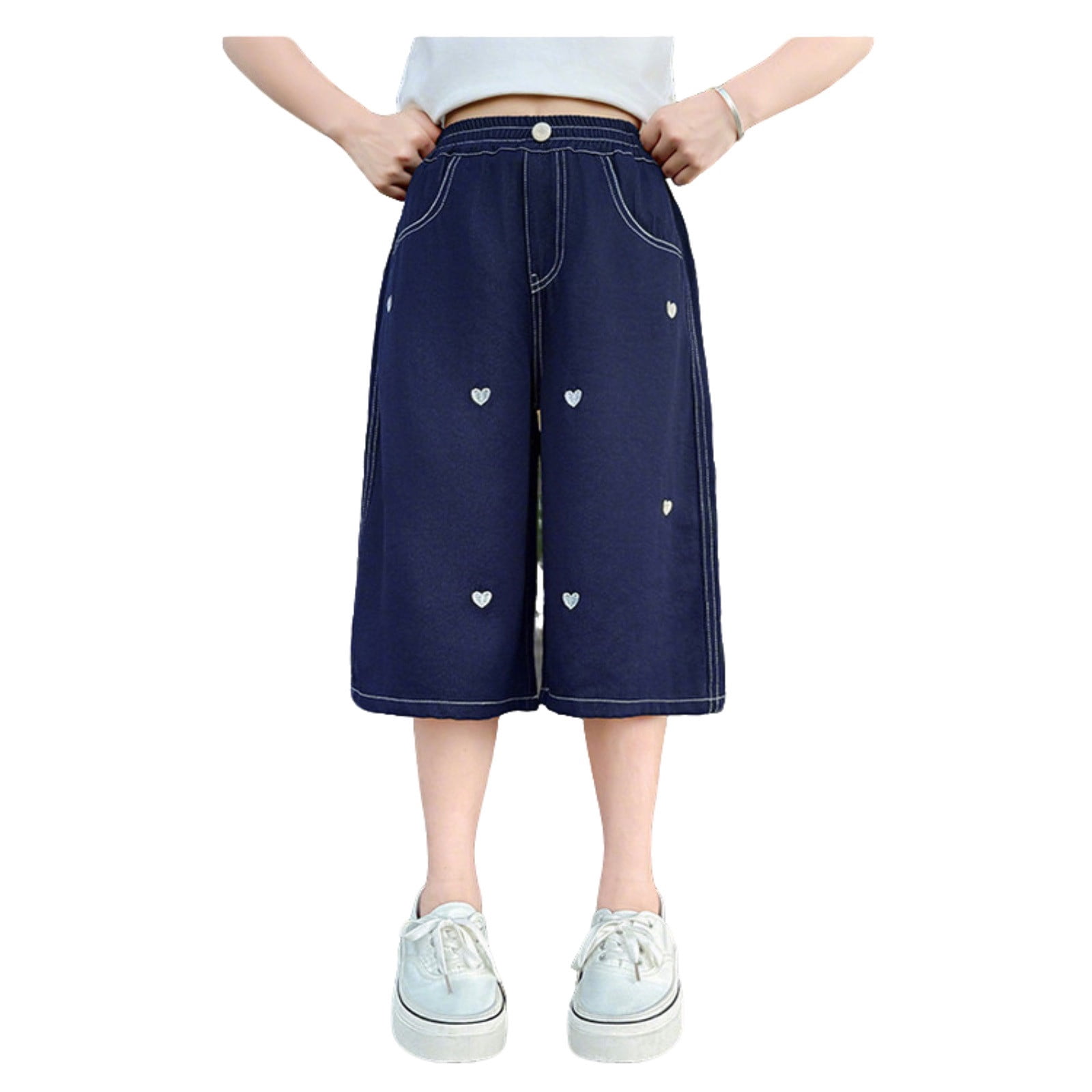 BOOMNY Girl'S Capri Jeans Wide Leg Jeans for Girl Trendy Graphic ...