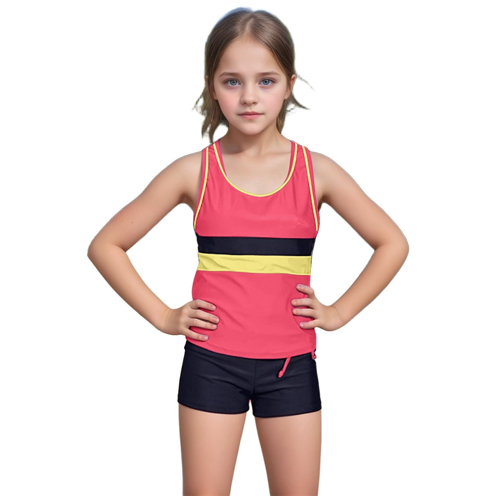 BOOMNY Girl's Bathing Suit Sleeveless Casual Patchwork Color 2 Peice ...