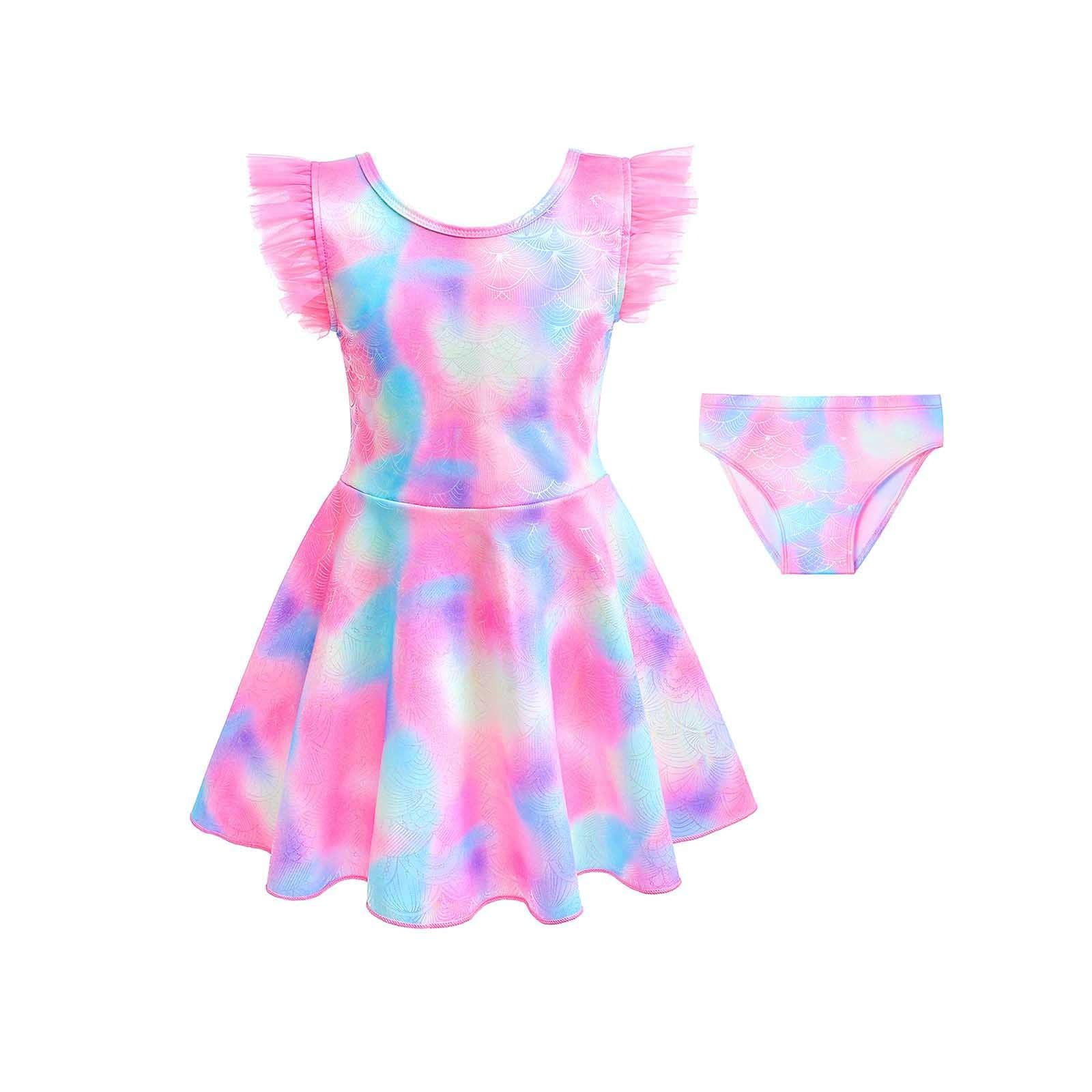 BOOMNY Girl's Bathing Suit Sleeveless Ruffled Casual Tie Dye Printed ...