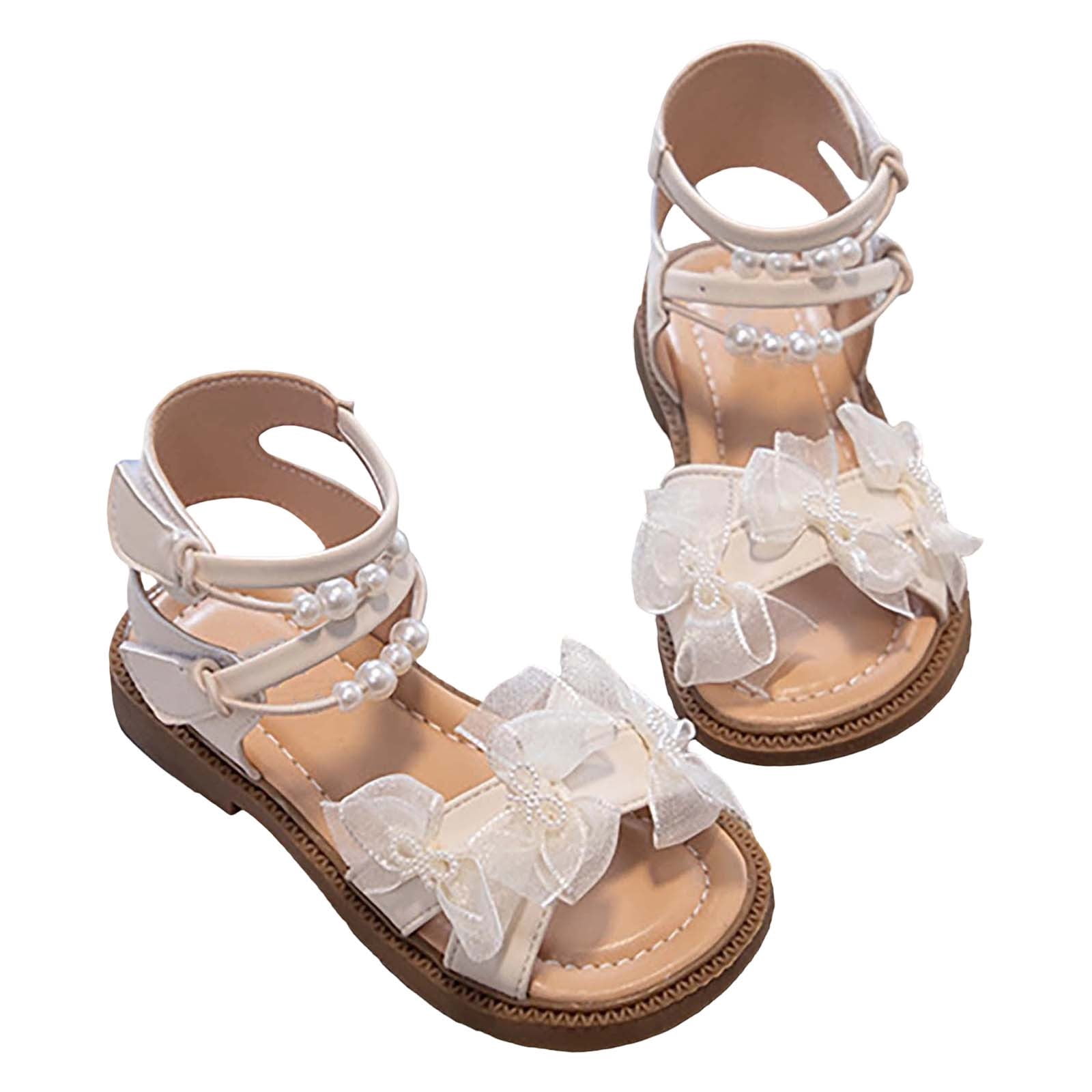 BOOMNY Girl's Sandals Open Toe Flat Sandals for Kids Adjustable Strap ...