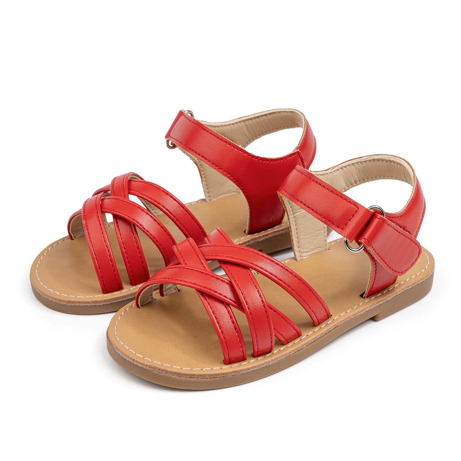 BOOMNY Girl's Sandals Open Toe Flat Sandals for Kids Adjustable Strap ...