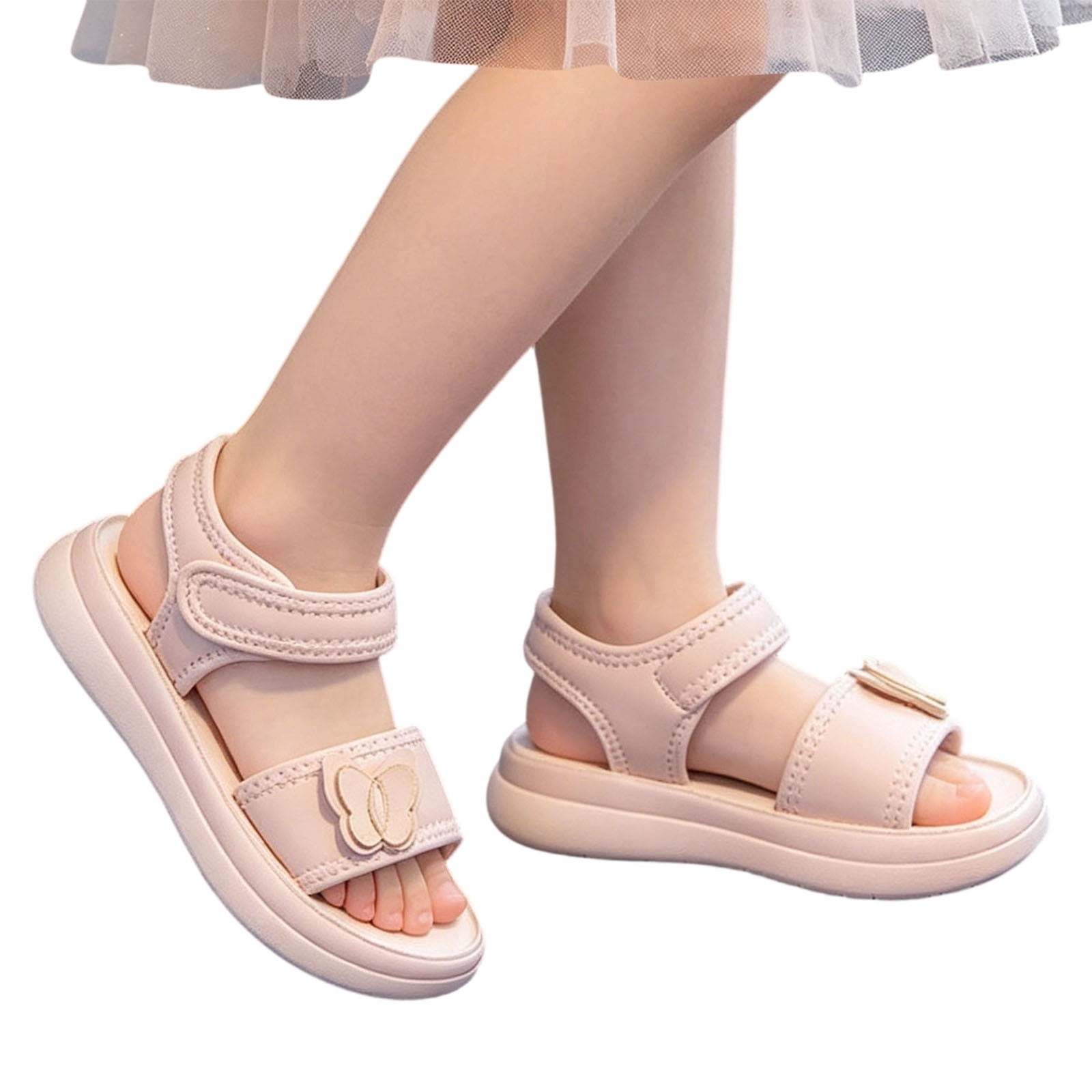 BOOMNY Girl's Sandals Open Toe Flat Sandals for Kids Adjustable Strap ...