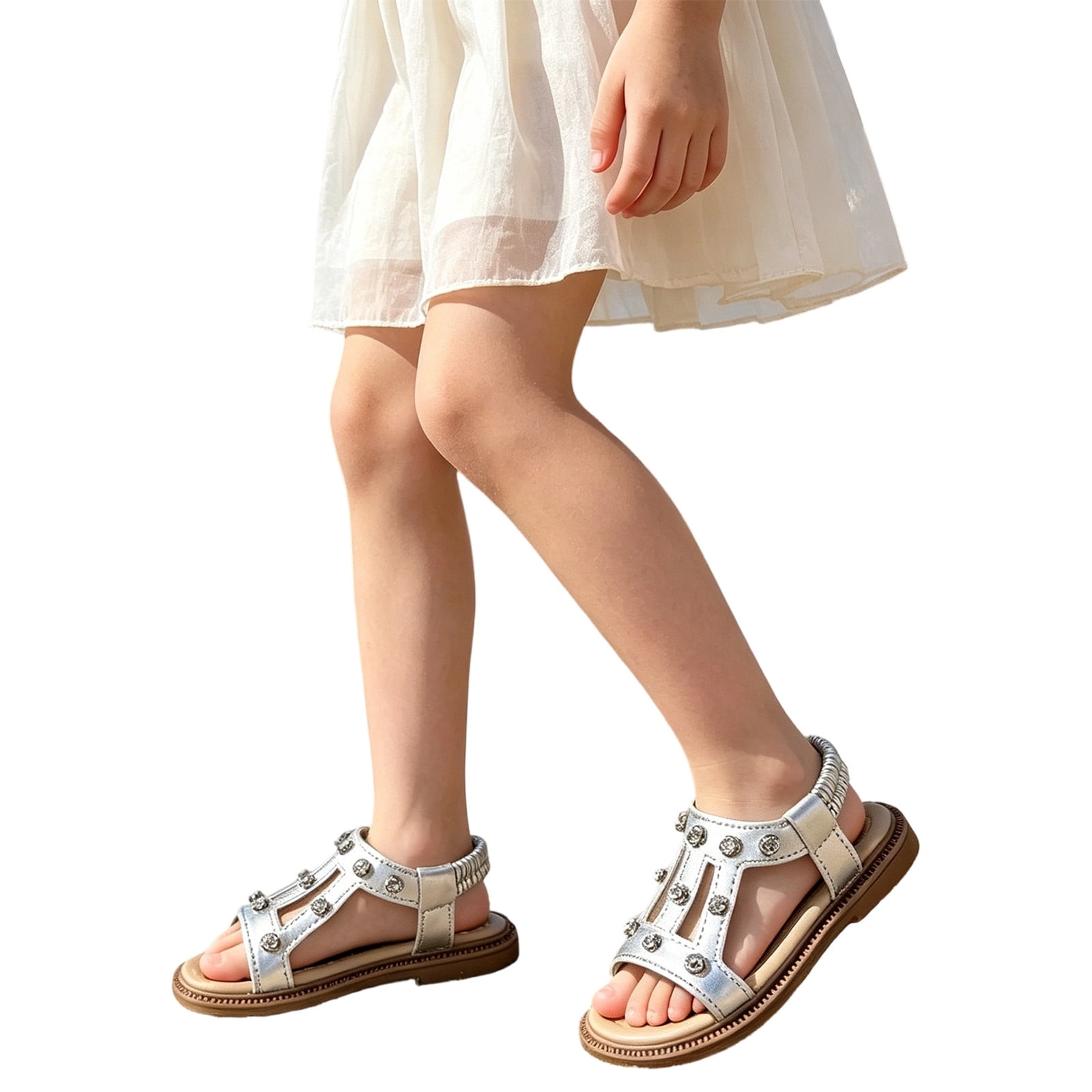 BOOMNY Girl's Sandals Open Toe Flat Sandals for Kids Adjustable Strap ...