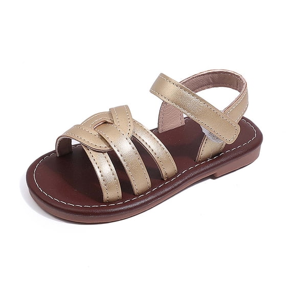 BOOMNY Girl's Sandals Open Toe Flat Sandals for Kids Hook And Loop ...