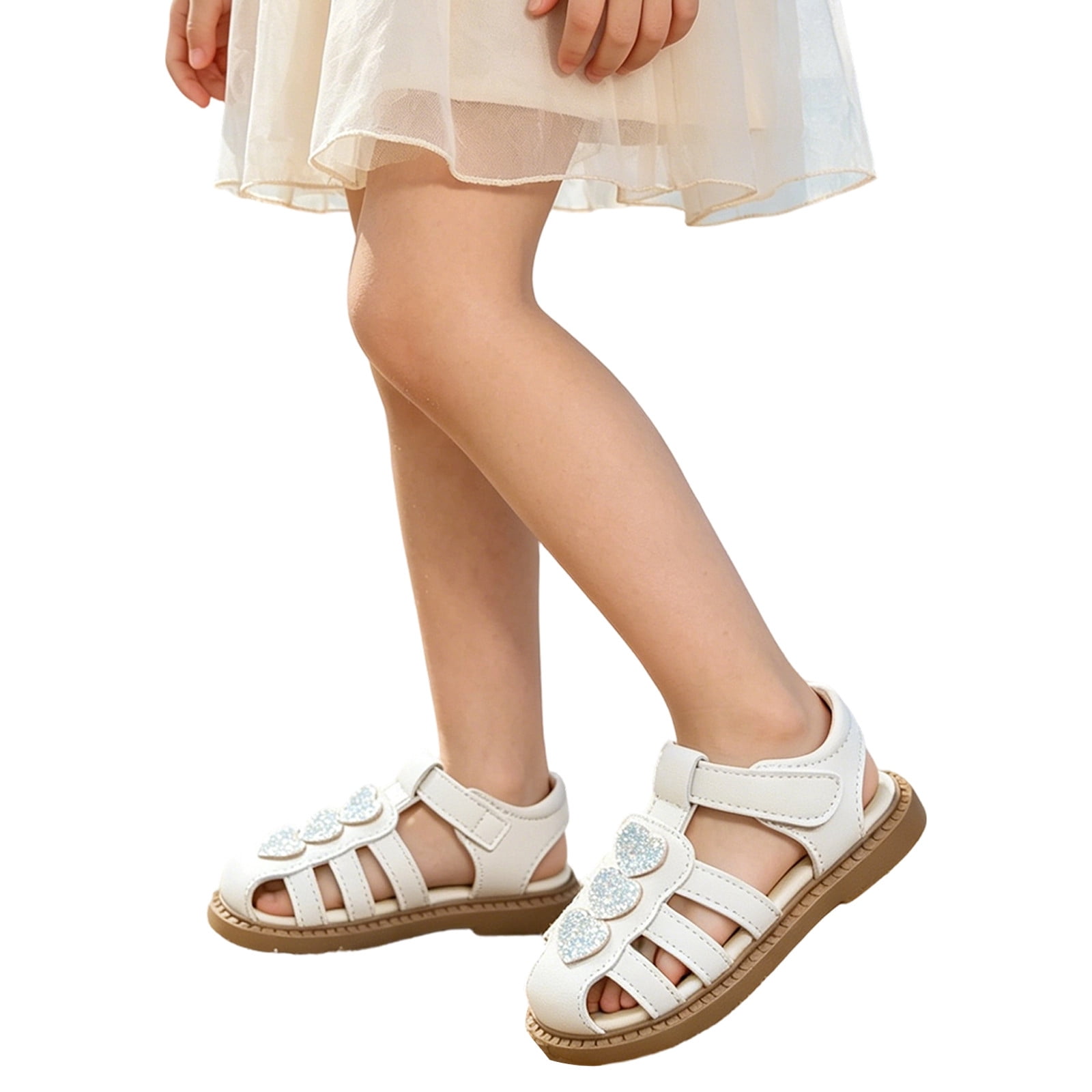 BOOMNY Girl's Sandals Open Toe Flat Sandals for Kids Solid Color ...