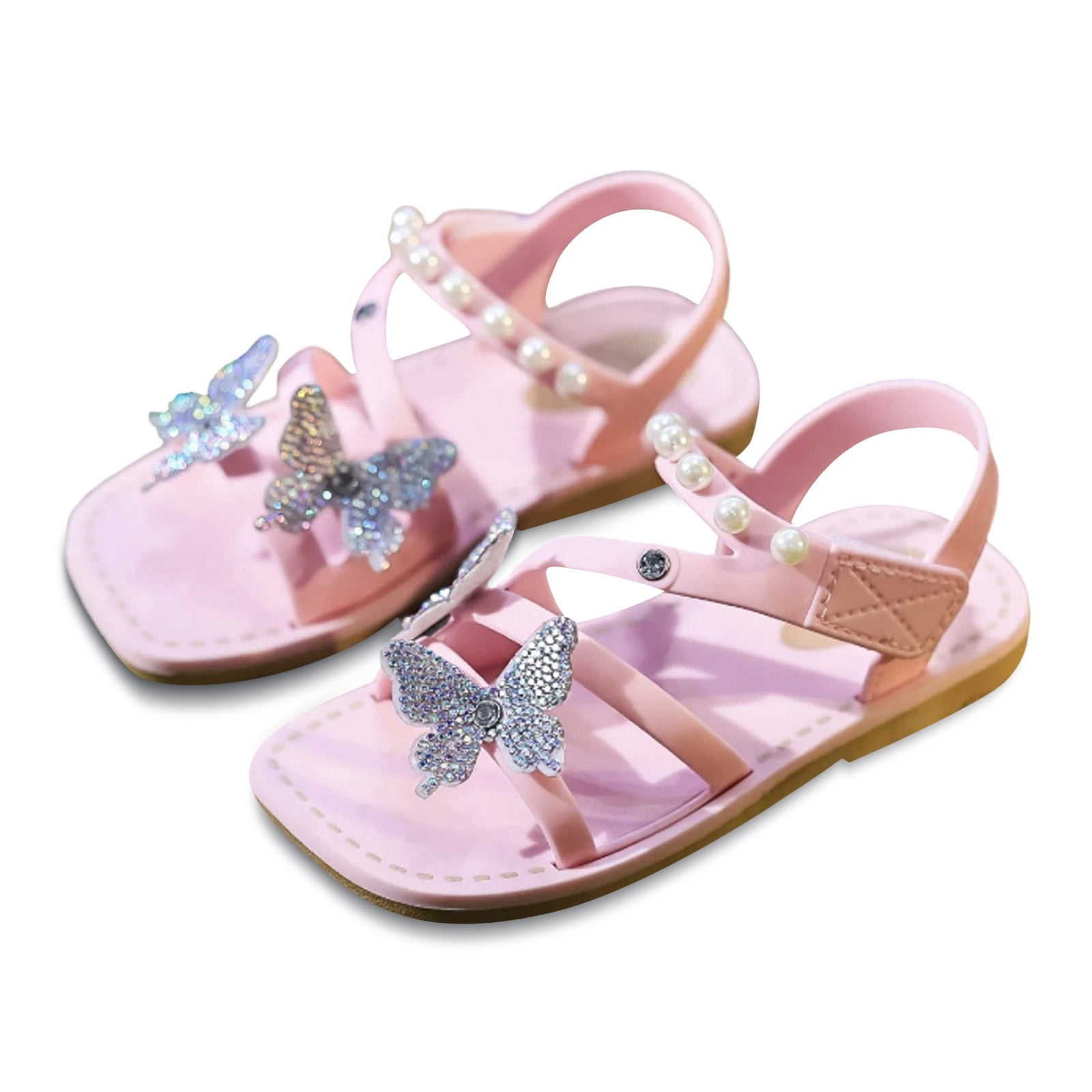 BOOMNY Girl's Sandals Open Toe Flat Sandals for Kids Sparkly Glitter ...