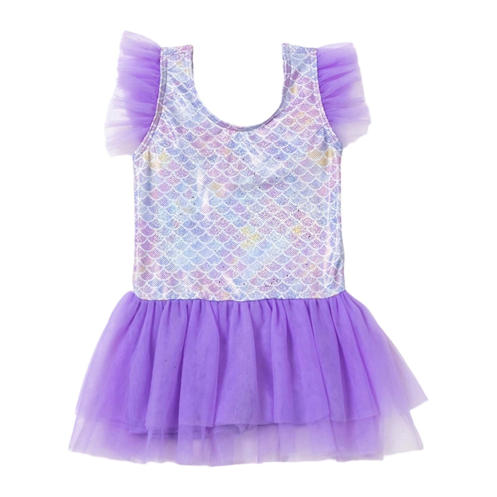 BOOMNY Girl's Swimsuit Sleeveless Ruffled Cartoon Fish Scale Printed ...