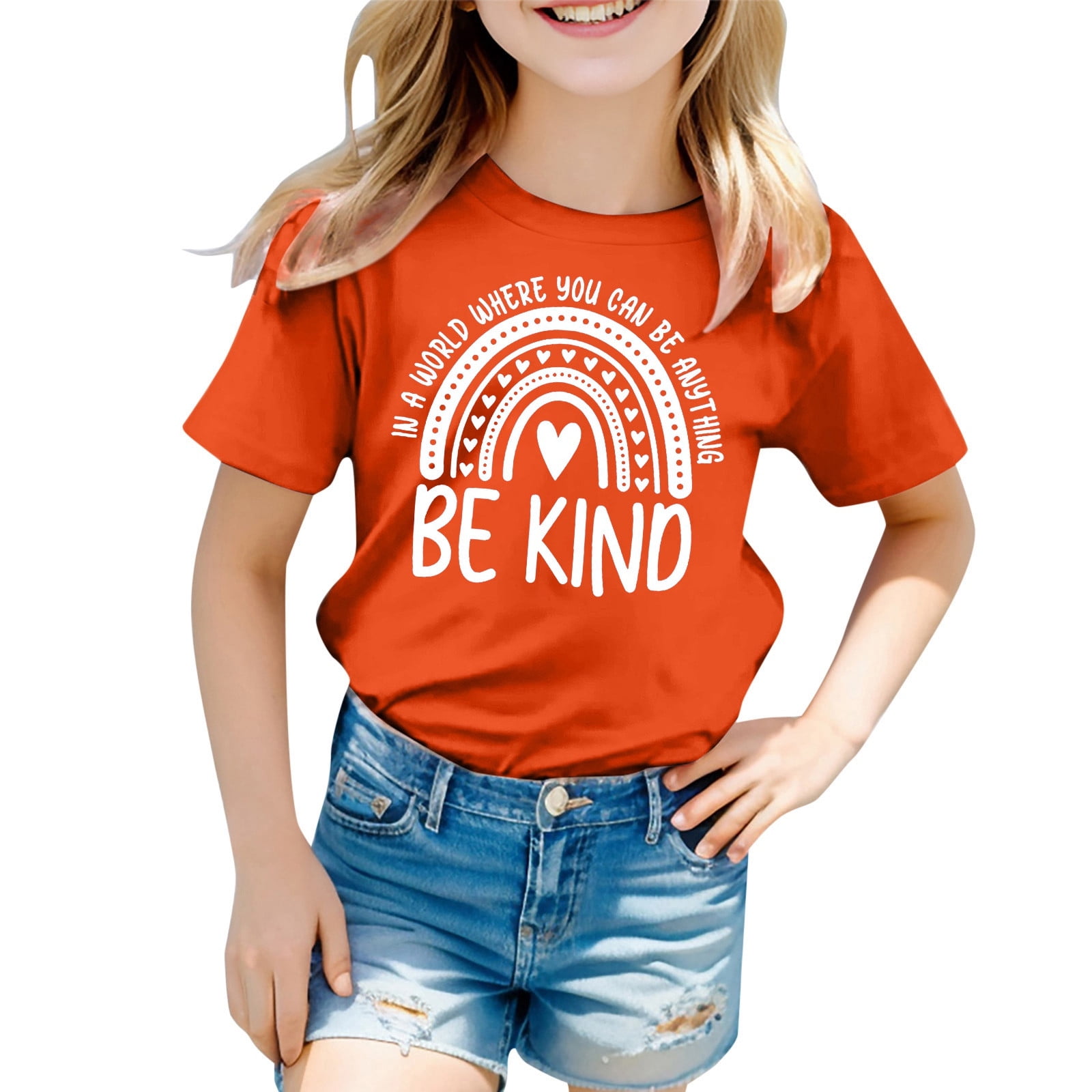 BOOMNY Girl's Tees Say No To Bully Letter Printed Short Sleeve Crew ...