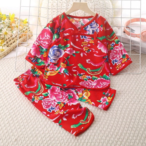 BOOMNY Girls 2 Peice Pajamas Sets Floral Graphic Short Sleeve Sleepwear ...