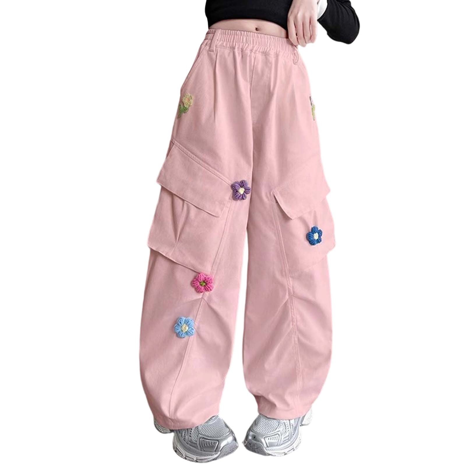BOOMNY Girls Baggy Cargo Pants Wide Leg Pants for Girl Trendy ...