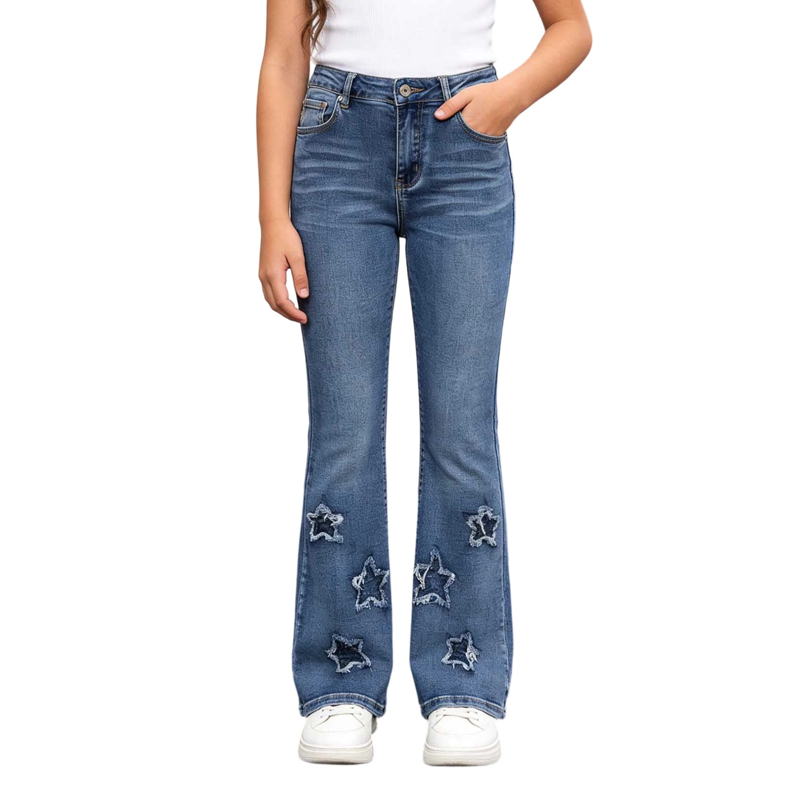 BOOMNY Girls Baggy Flared Jeans Wide Leg Pants for Girl Trendy Star ...