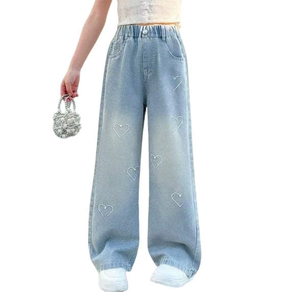 BOOMNY Girls Baggy Jeans Wide Leg Jeans for Girl Trendy Embroidery Y2K ...