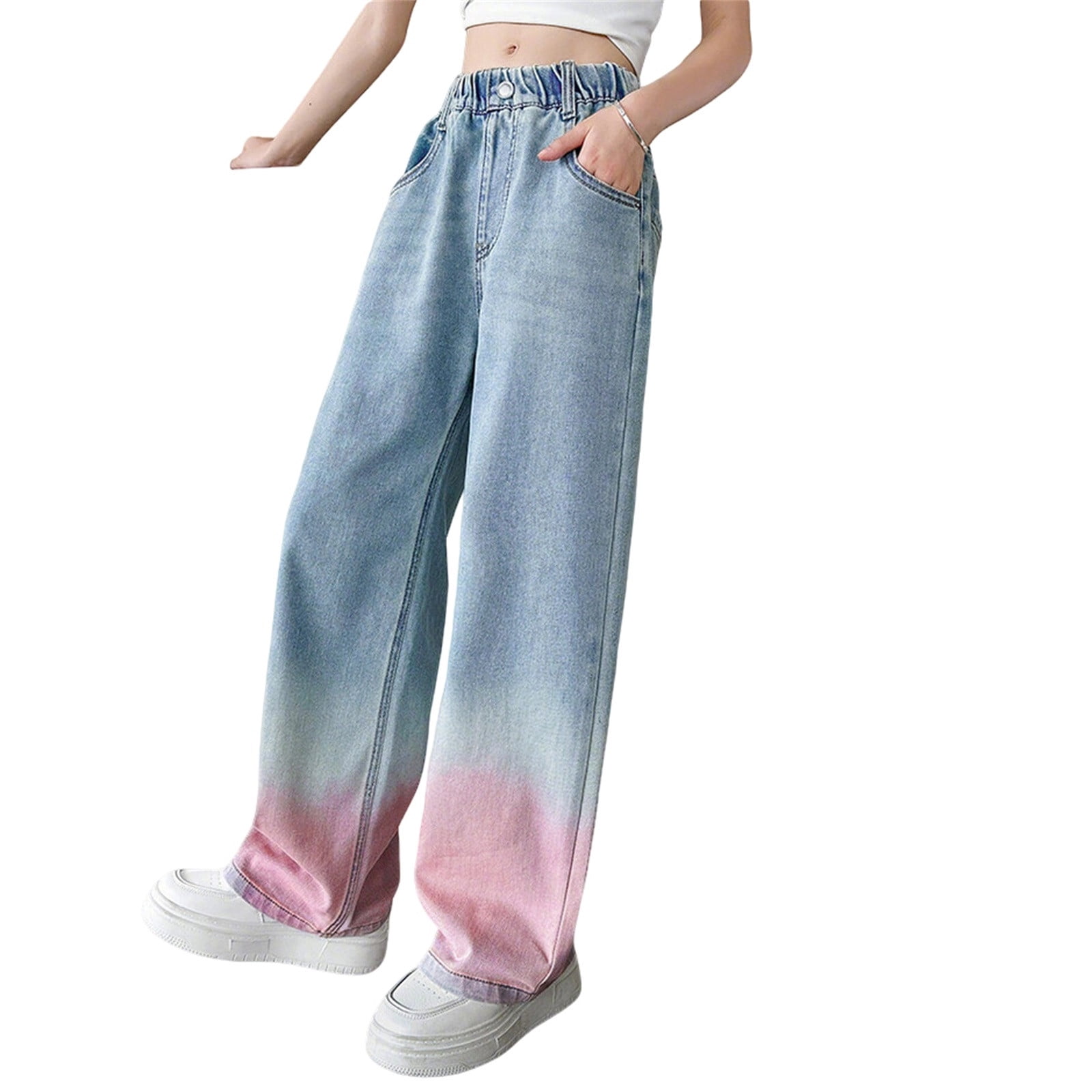 BOOMNY Girls Baggy Jeans Wide Leg Jeans for Girl Trendy Gradient Color ...