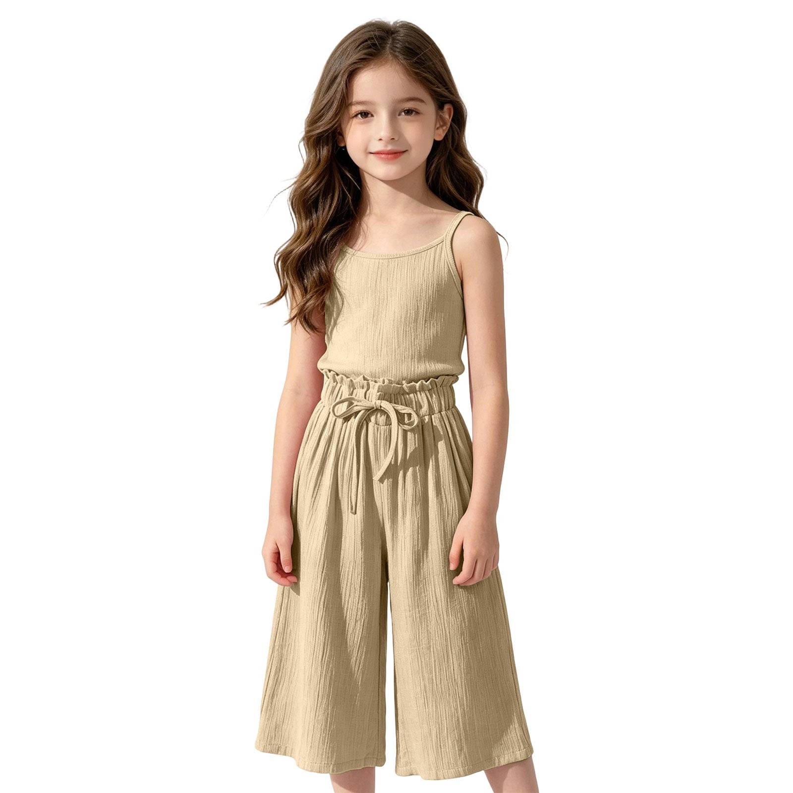 BOOMNY Girls Cotton Linen Pants Wide Leg Pants for Girl Trendy Solid ...