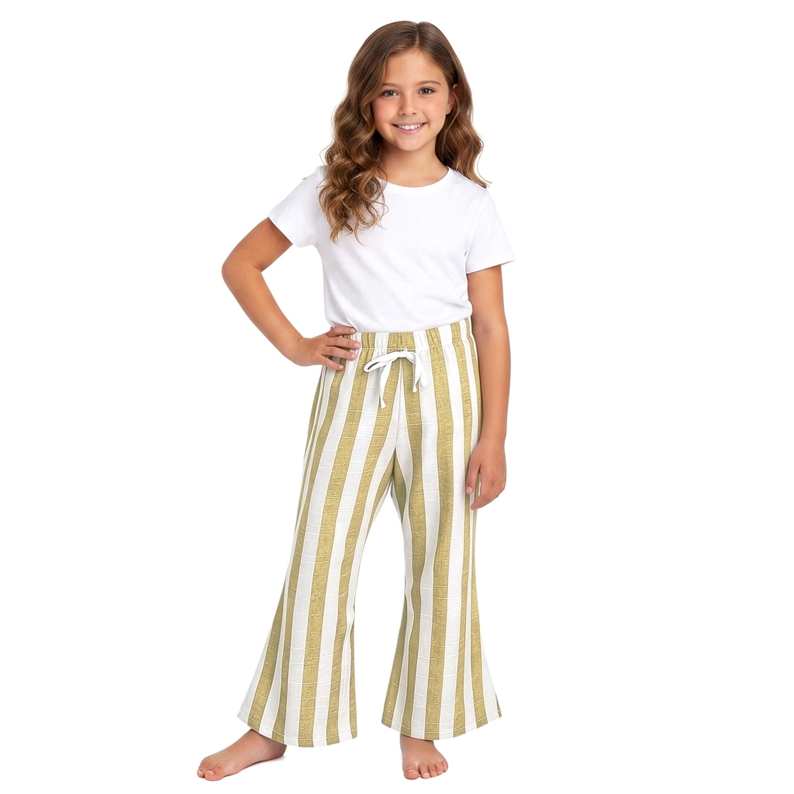BOOMNY Girls Cotton Linen Pants Wide Leg Pants for Girl Trendy Striped ...