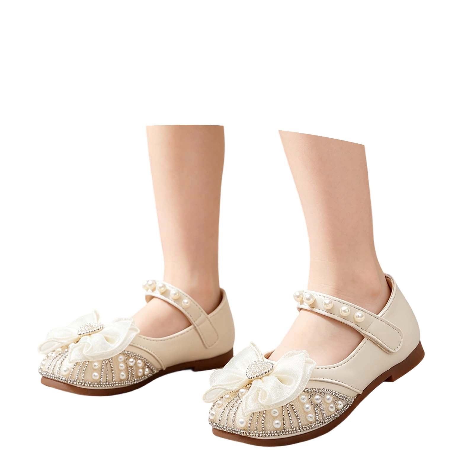 BOOMNY Girls Sandals Closed Toe Flat Sandals for Kids Ankle Strap Pearl ...