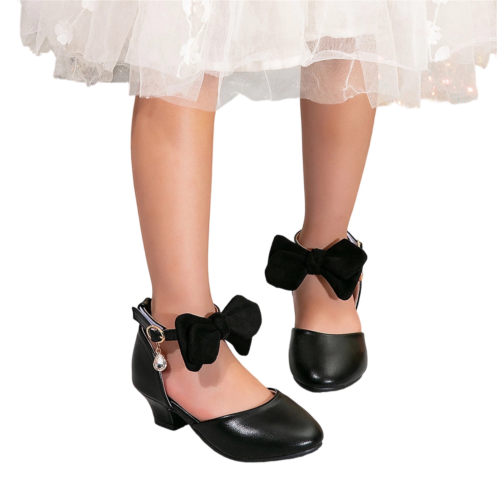 BOOMNY Girls Sandals Closed Toe Low Heels Sandals for Kids Ankle Strap ...